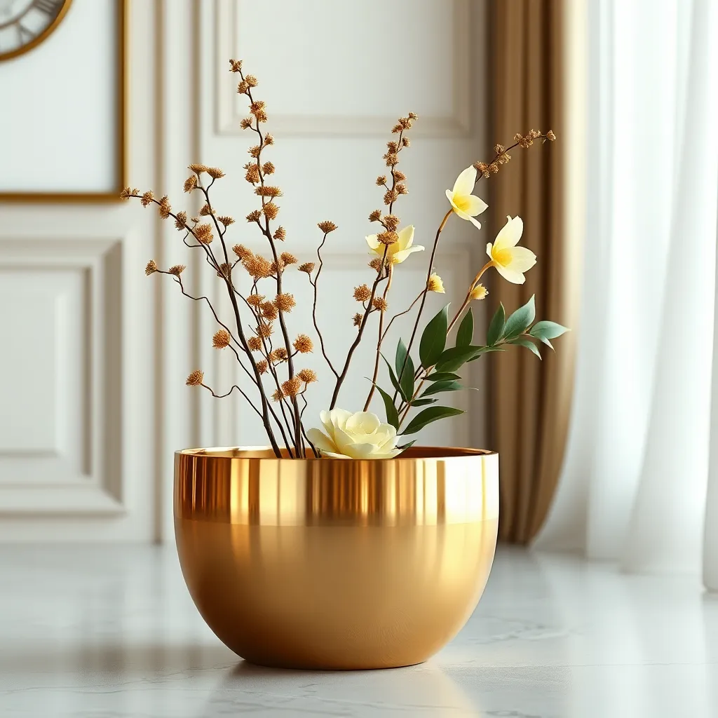 Gold Plastic Floral Containers in Modern Design